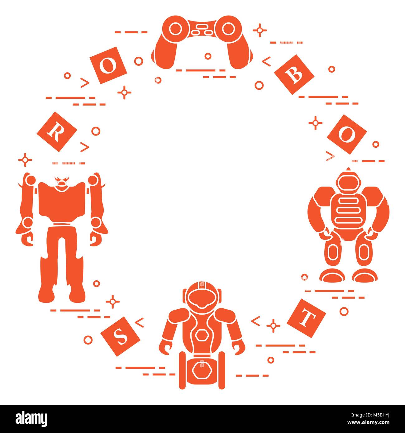 Toys for children: robots, remote control, cubes. Design for banner ...