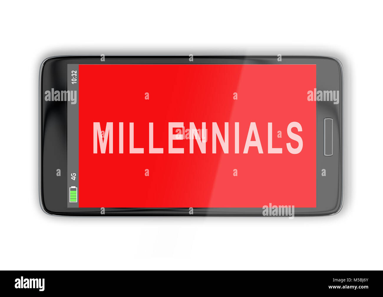 3D illustration of MILLENNIALS title on cellular screen, isolated on ...
