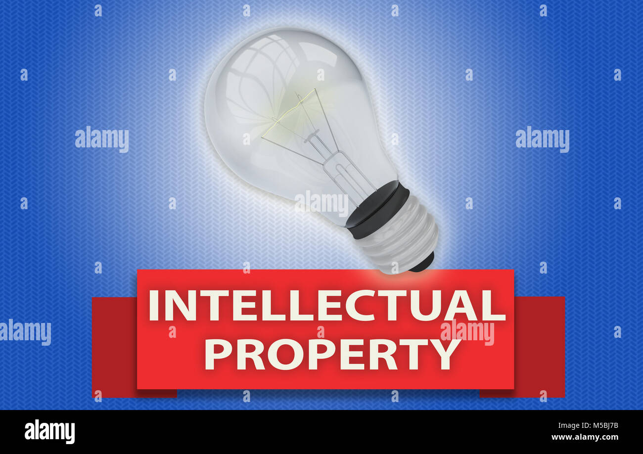 Colorful INTELLECTUAL PROPERTY concept with red text banner and 3d ...