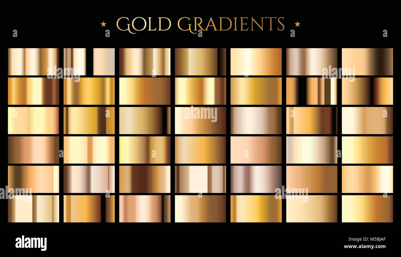Gold color gradient, set of abstract metallic reflective texture for ...