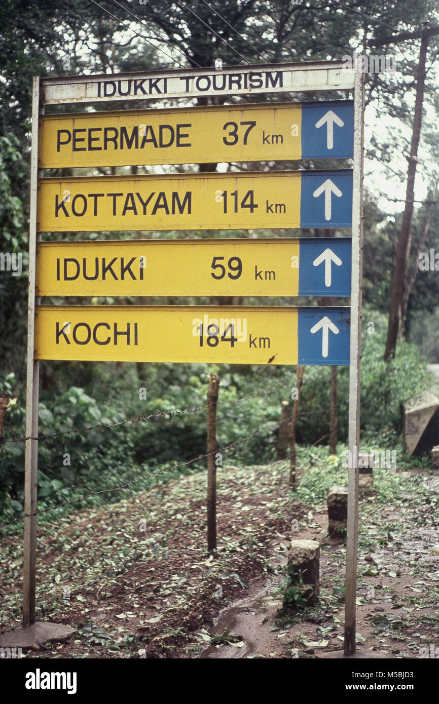 Road sign showing distances at Periyar, Kerala, India Stock Photo - Alamy