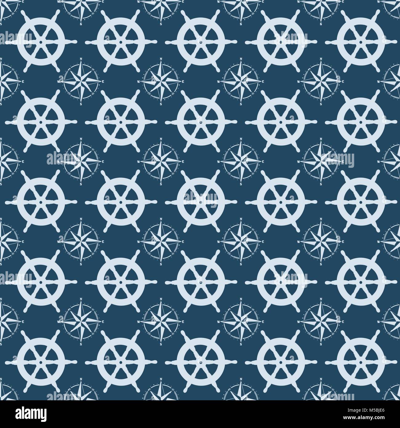 Maritime mood. Seamless nautical pattern with steering wheels and ...