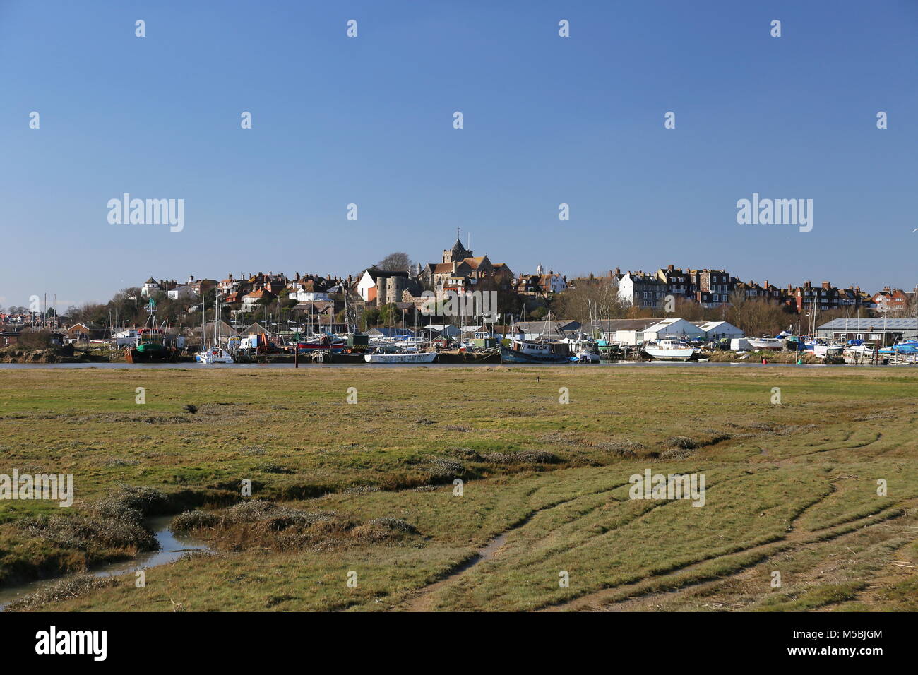 Rye seen from north of the River Rother, East Sussex, England, Great ...