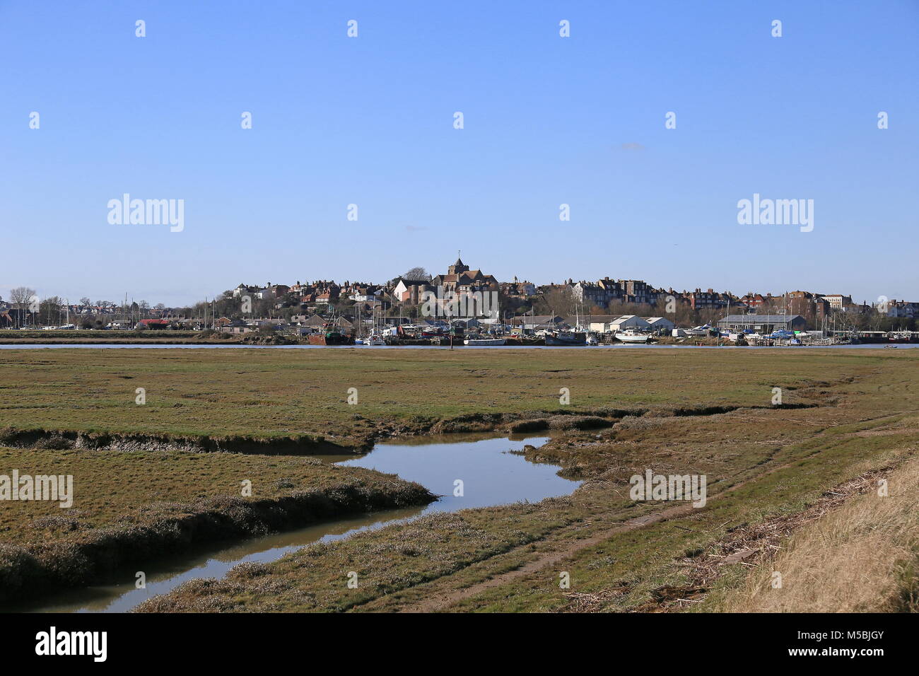 Rye seen from north of the River Rother, East Sussex, England, Great ...