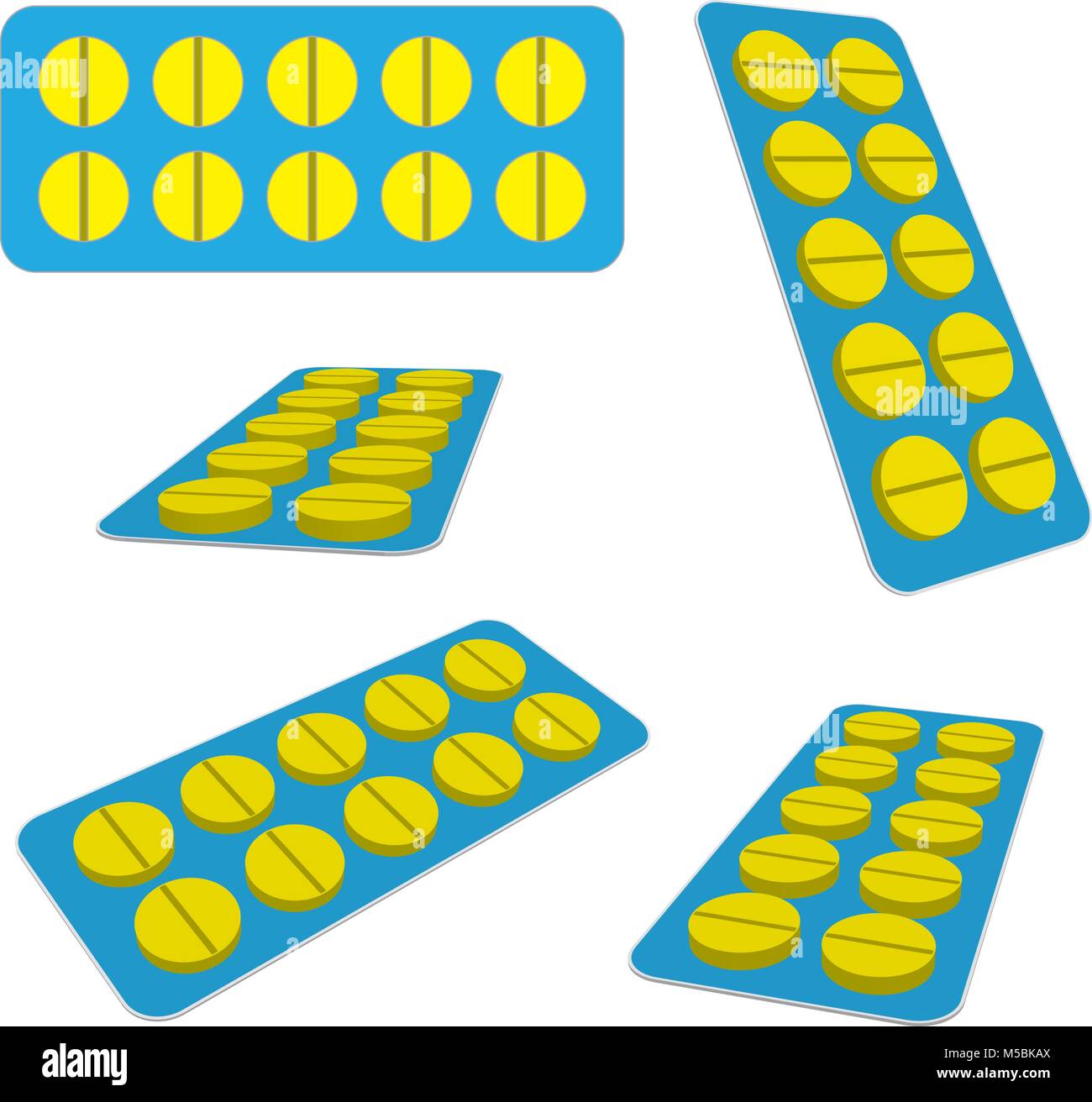 Yellow pills in the blister. Views from different angles. Medical ...