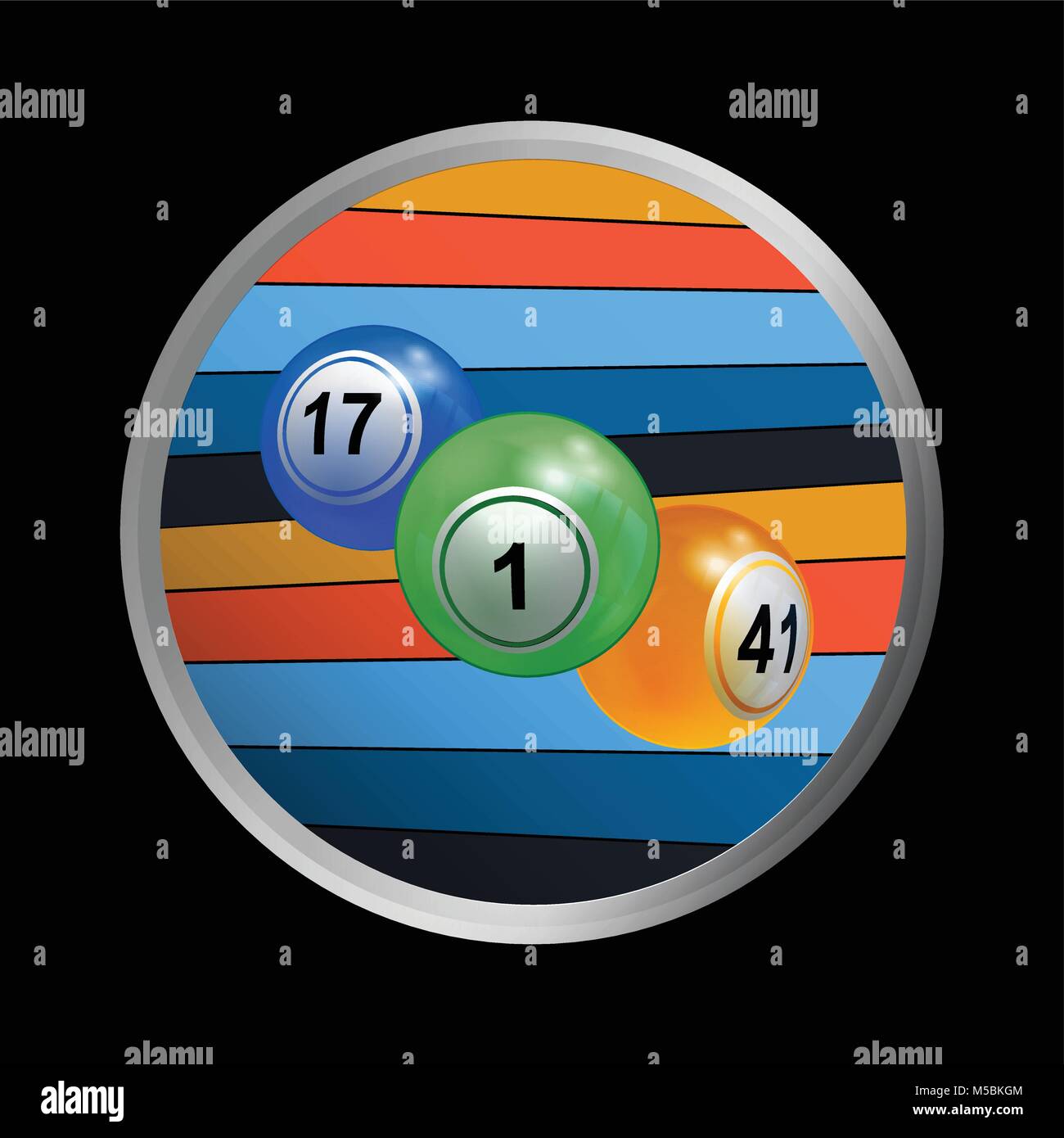 3D Illustration of a Trio Of Bingo Lottery Balls in Metallic Border ...