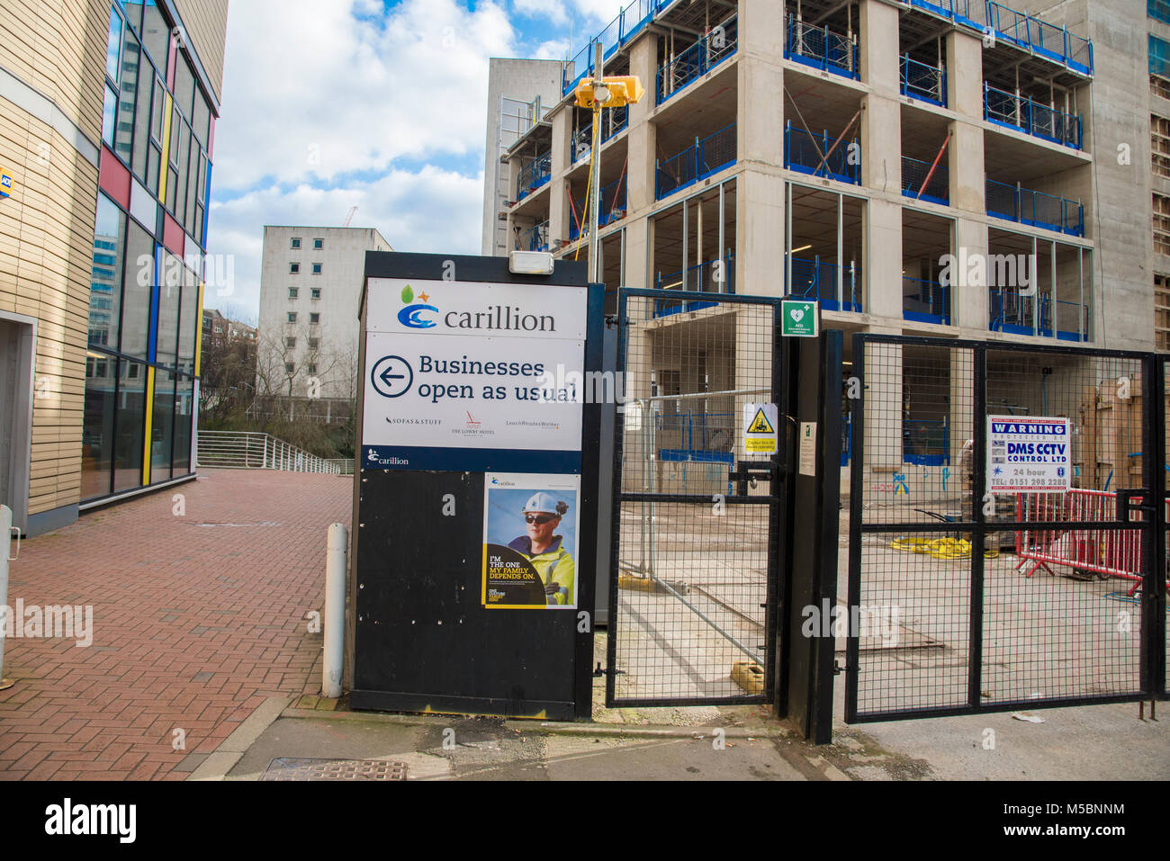 Carillion sign on a deserted building site, Salford, Greater Manchester ...