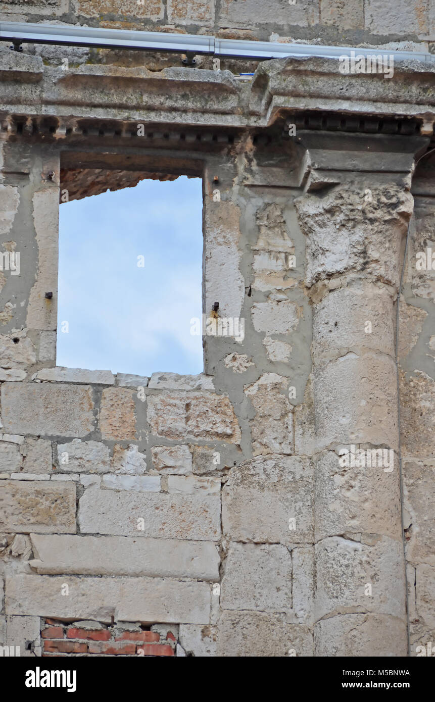 Modern window built into the wall's of the Emperor Diocletian's Palace ...