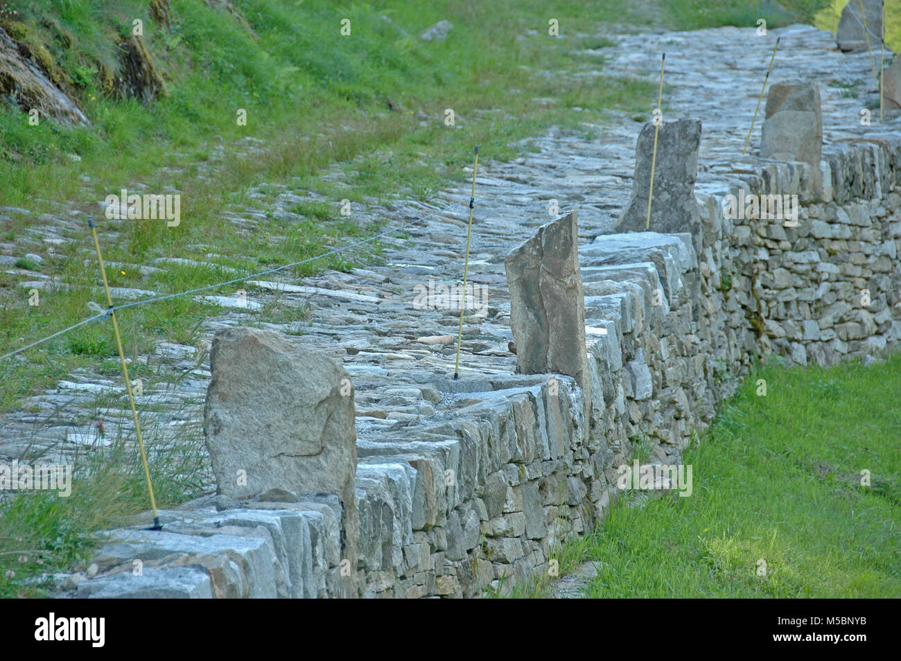 Roman road running up a slope, with levelled gradient, and lateral ...