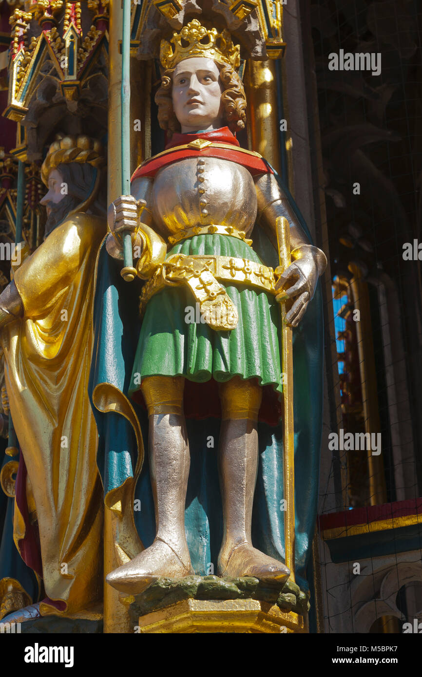 Nuremberg, Germany, Bavaria, nice fountain, place, Gothic, figure ...