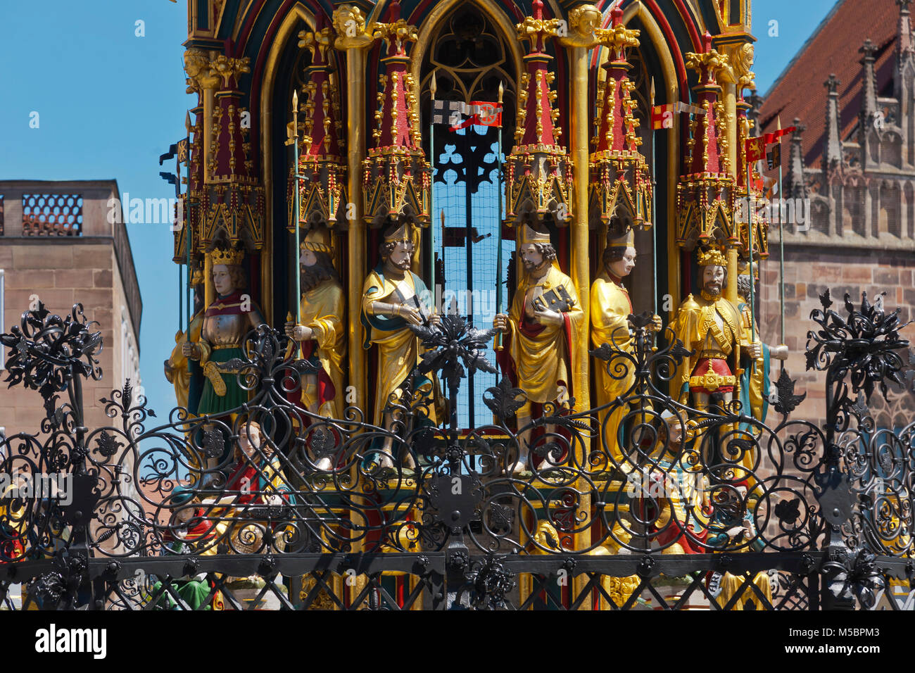 Nuremberg, Germany, Bavaria, nice fountain, place, Gothic, figure ...