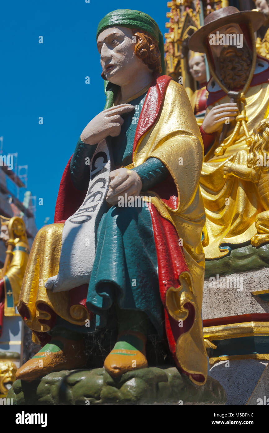 Nuremberg, Germany, Bavaria, nice fountain, place, Gothic, figure, pica ...