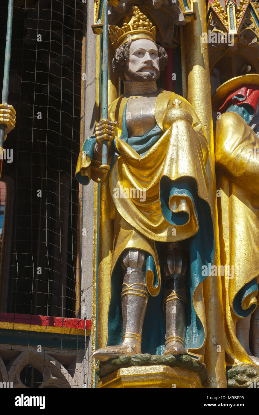 Nuremberg, Germany, Bavaria, nice fountain, place, Gothic, figure ...