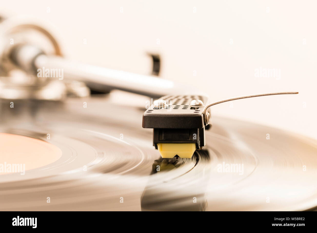 Record player deck, turntable, with 33 rpm, LP, record being played ...