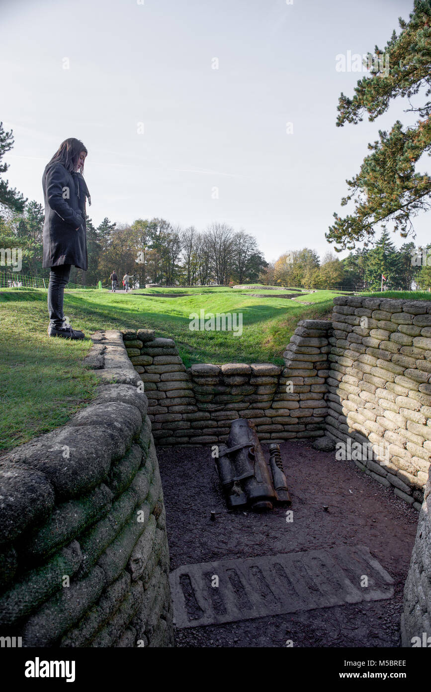 A visitor touring the preserved trenches dating from the Battle of Vimy ... A visitor touring the preserved trenches dating from the Battle of Vimy ...