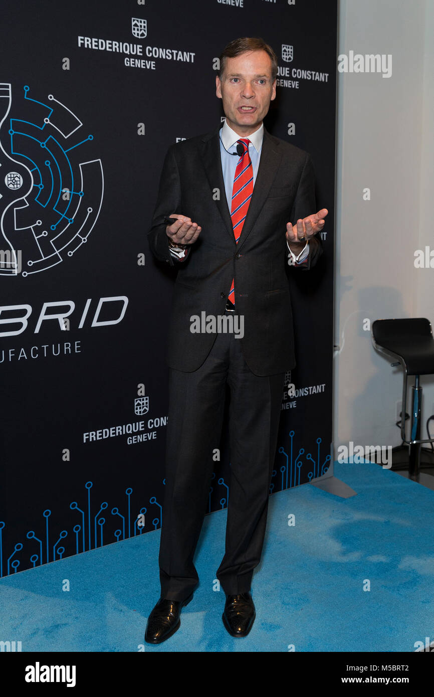 Peter Stas speaks during Swiss Watch Brand Frederique Constant launches ...