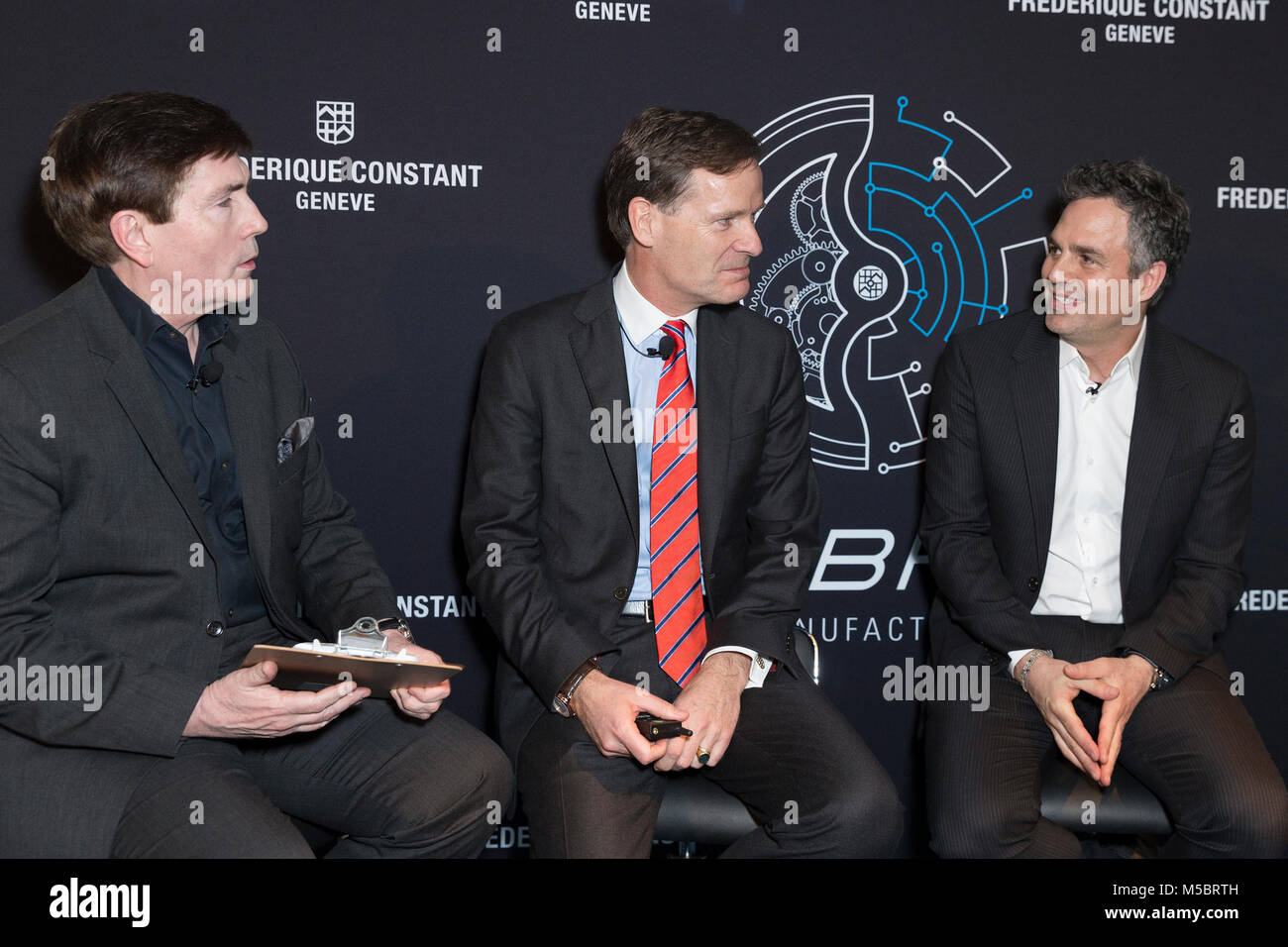 Bill McCuddy, Peter Stas, Mark Ruffalo speak during Swiss Watch Brand ...