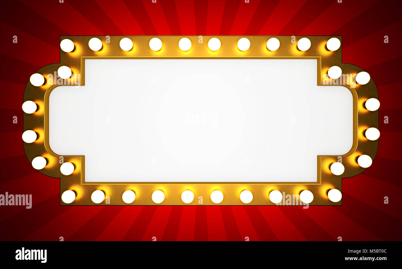 Golden retro cinema banner with rays. 3D rendering Stock Photo - Alamy