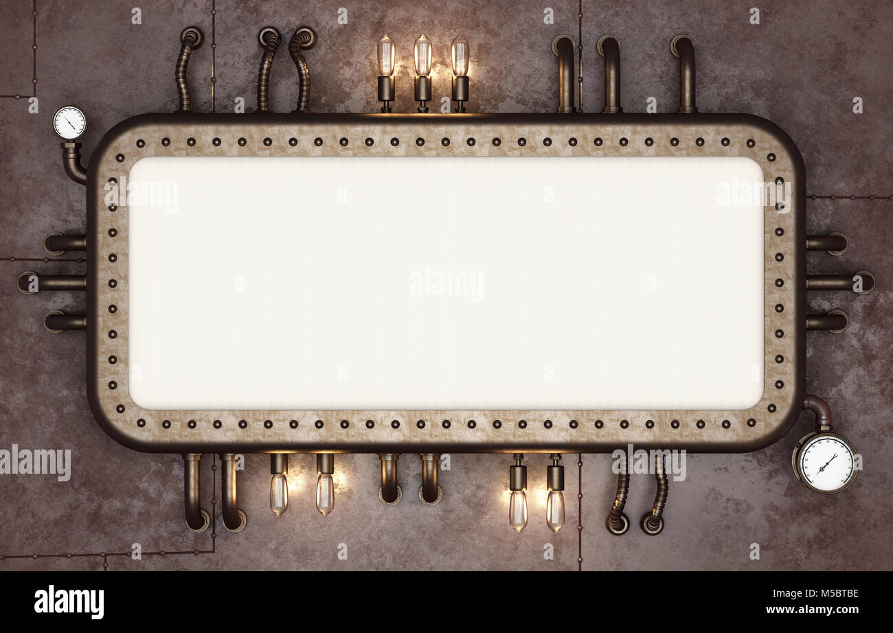 Steampunk signboard. Retro futuristic display. 3D rendering Stock Photo ...