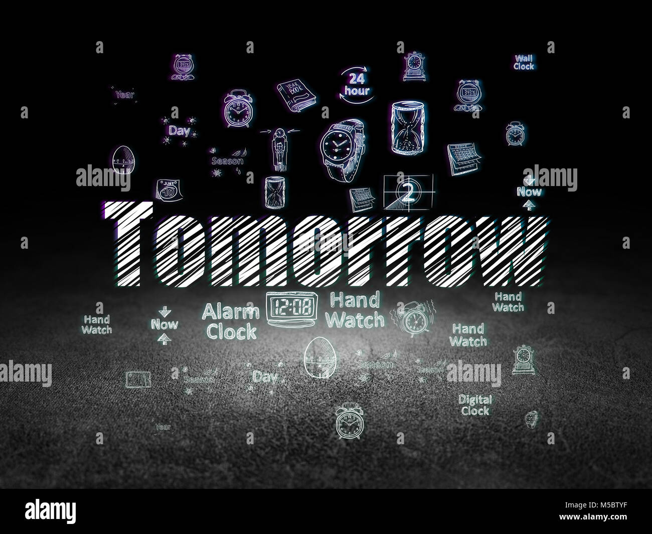 Timeline concept: Tomorrow in grunge dark room Stock Photo - Alamy