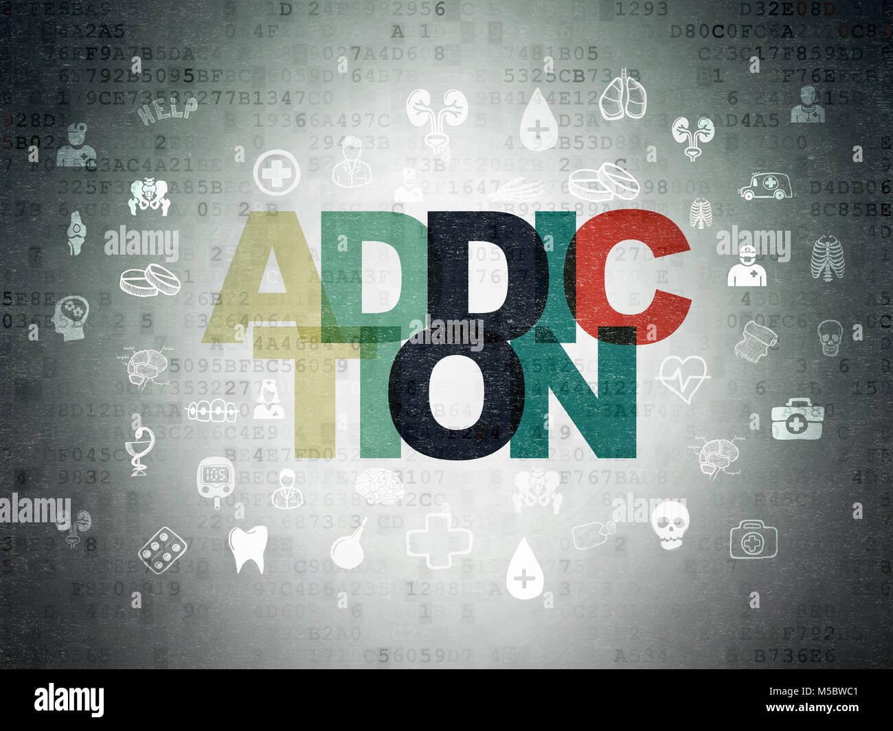 Health concept: Addiction on Digital Data Paper background Stock Photo ...