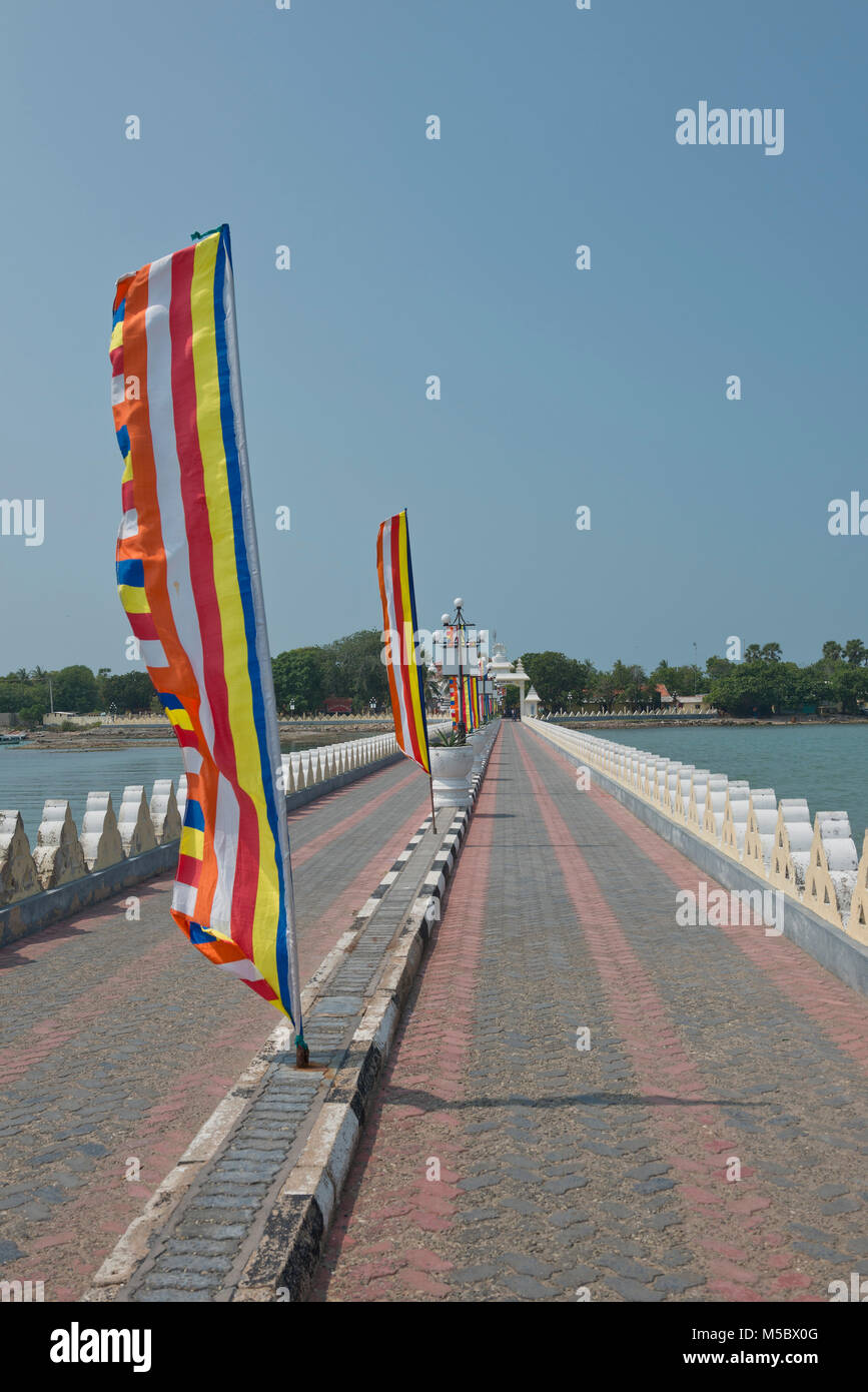 Sri Lanka, Region, Jaffna, Asia, Nainativu Island, flag, bridge Stock ...