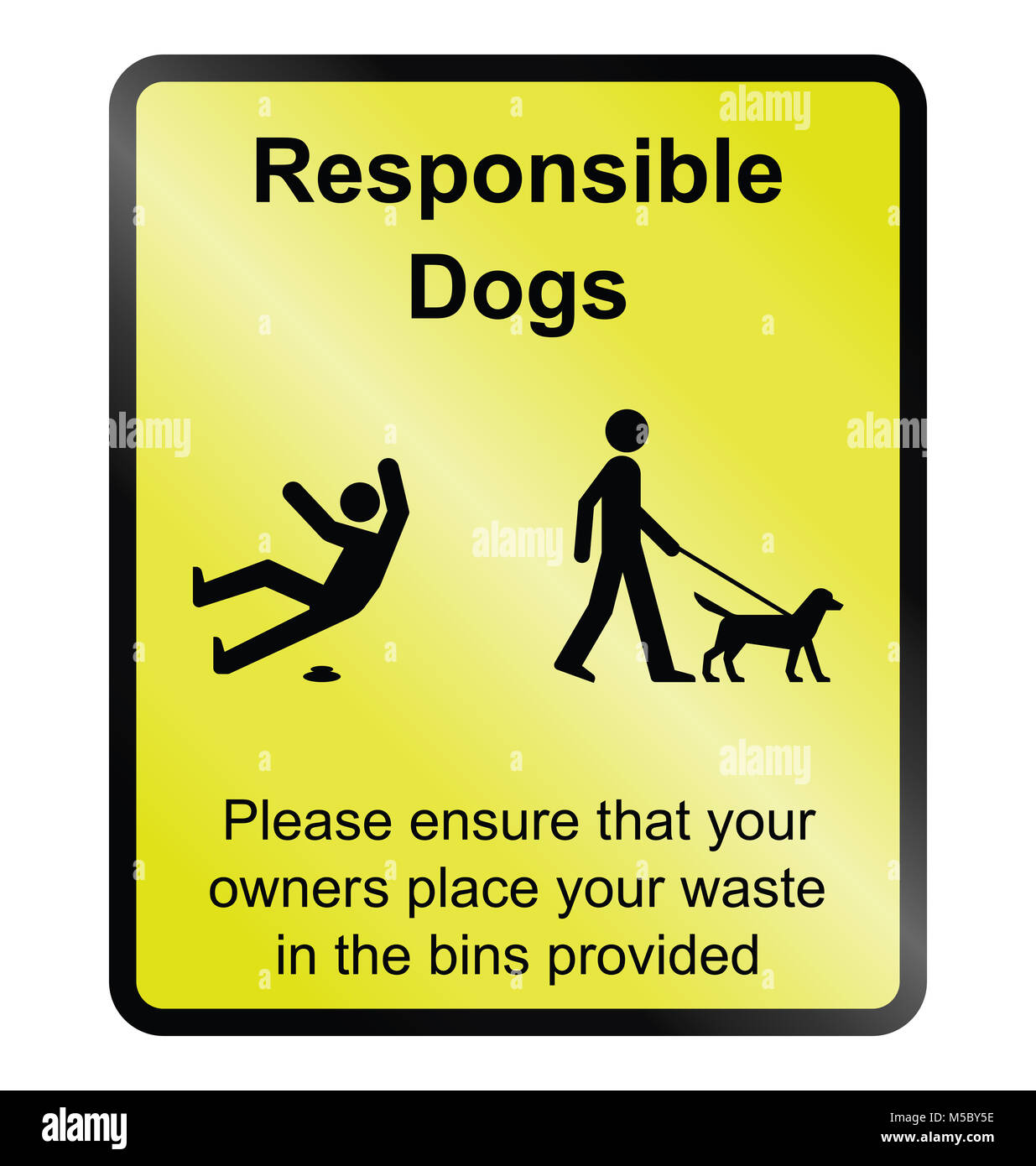 Yellow responsible dog waste public information sign isolated on white ...