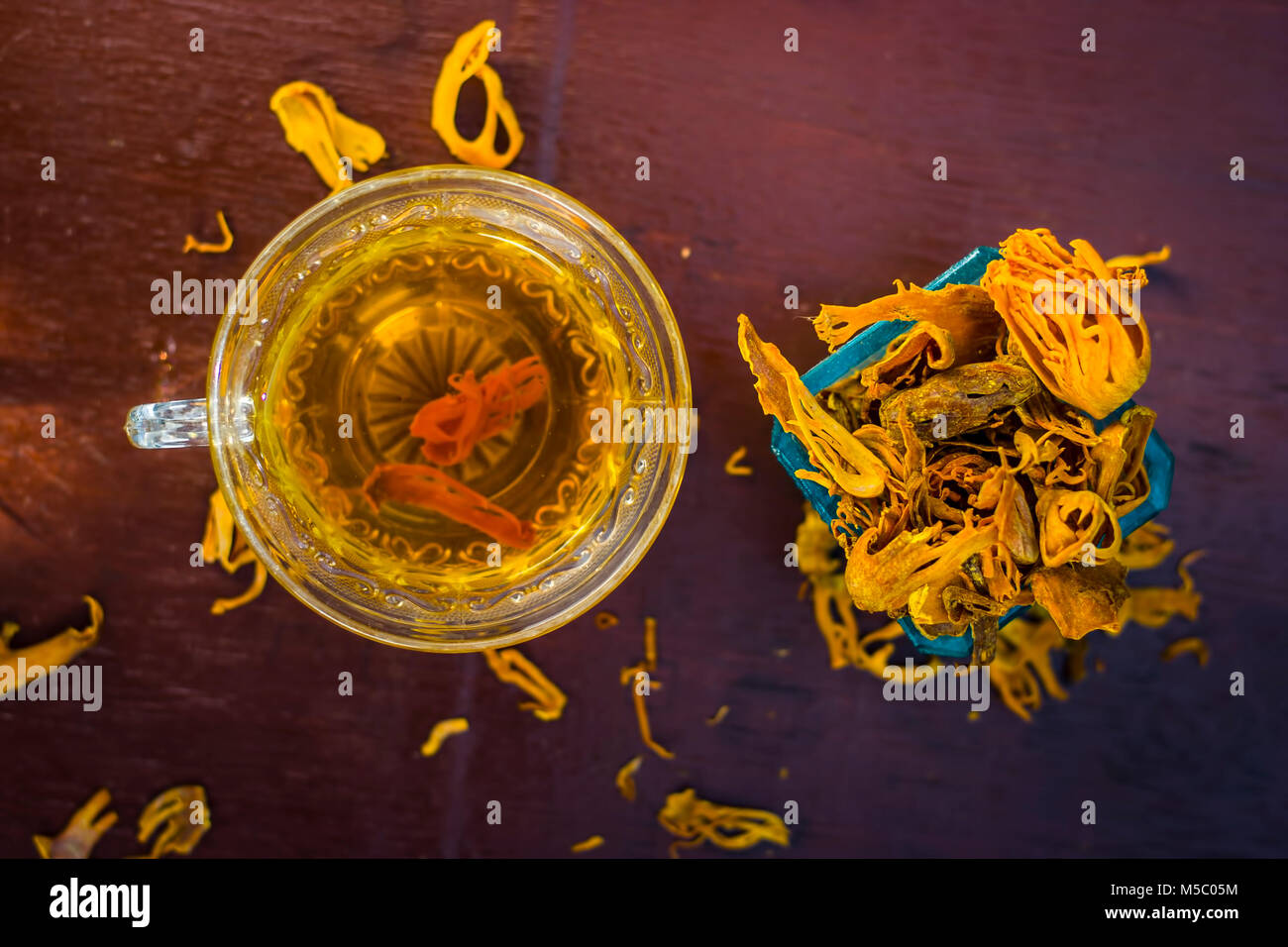 Close up of tea of mace,javantri,Myristica fragrans with raw mace Stock ...