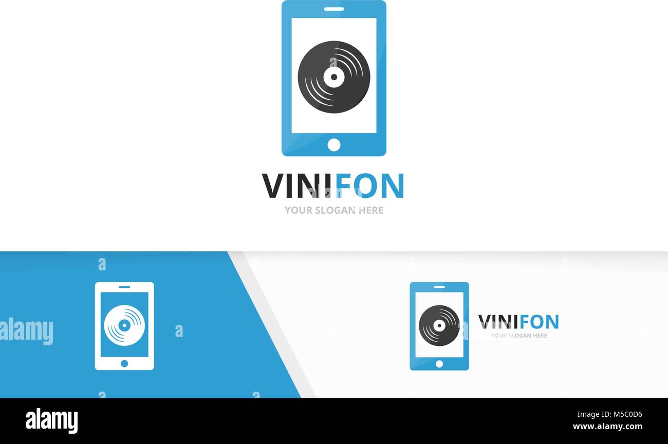 Vector vinyl and phone logo combination. Record and mobile symbol or ...