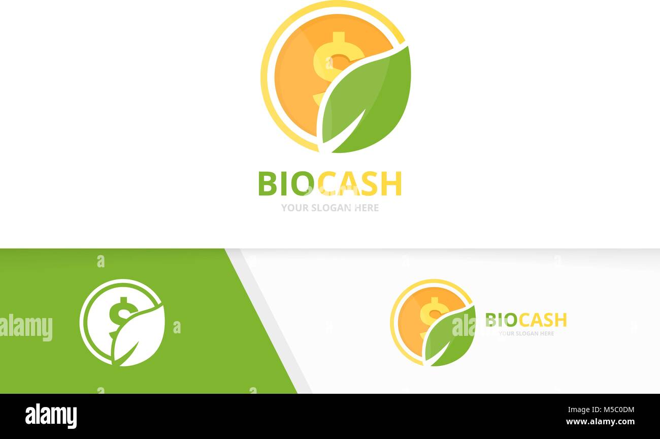 Vector coin and leaf logo combination. Money and eco symbol or icon ...