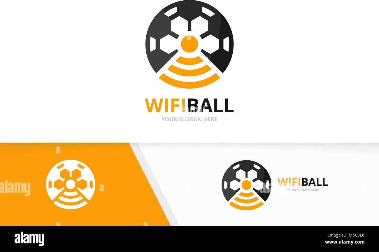 Vector soccer and wifi logo combination. Ball and signal symbol or icon ...