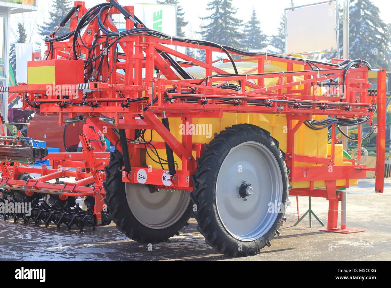 Sample of agricultural machinery at the agricultural exhibition Stock ...