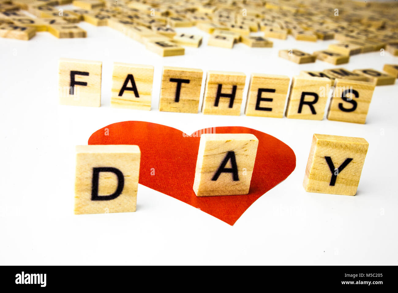 Fathers Day wooden letters on a white background. One red heart Stock ...