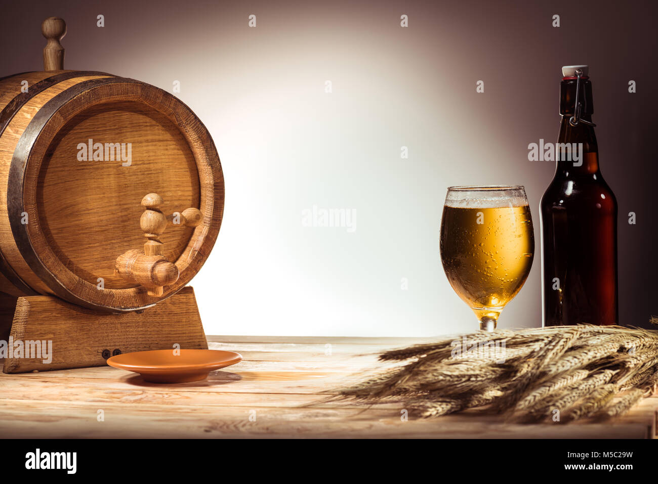 beer barrel, glass and bottle Stock Photo - Alamy