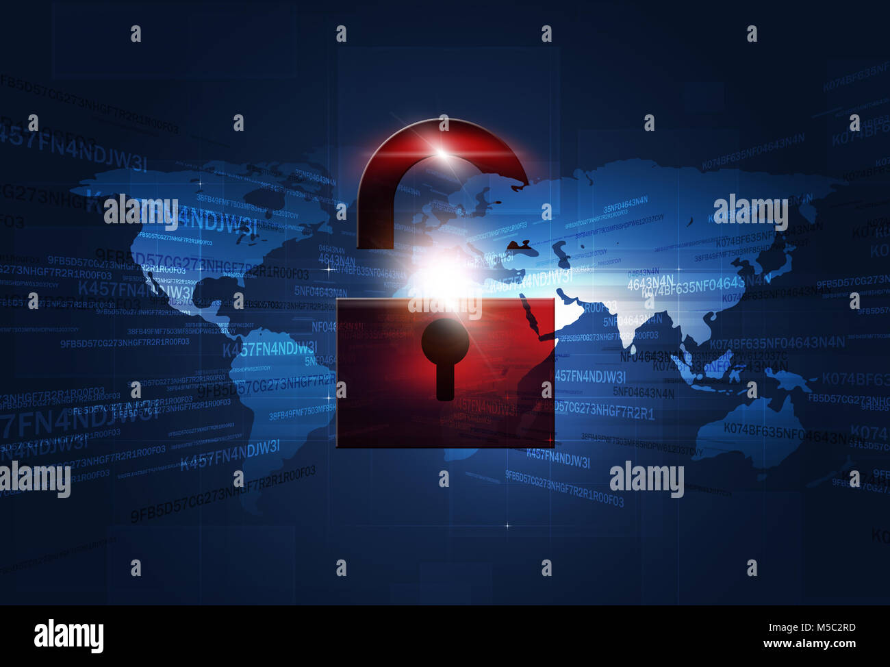 abstract digital coding lock concept internet security blue background ...