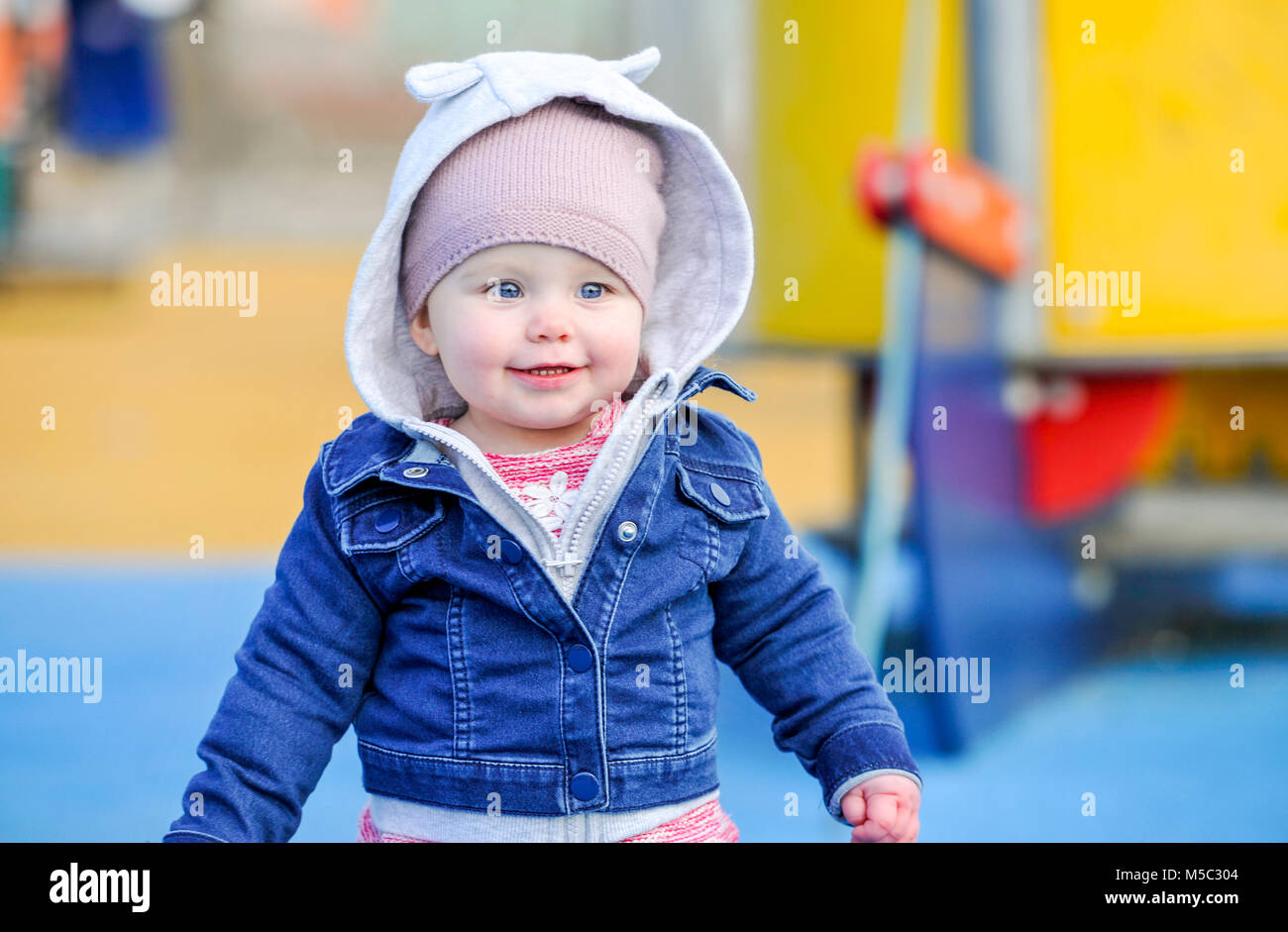 Young Toddler 14 months old enjoying a walk in fresh air Stock Photo ...