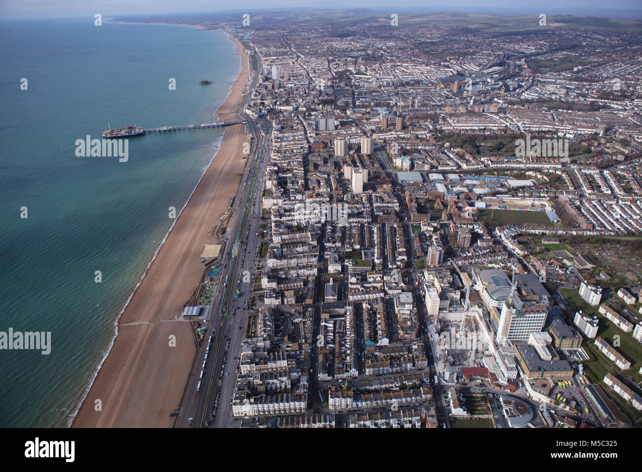 An aerial view of Brighton, a city on the Sussex coast in Southern ...