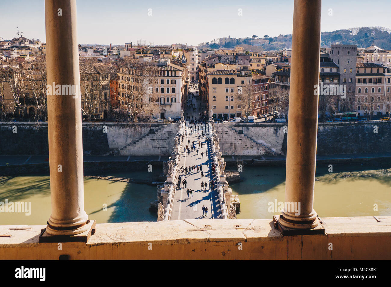 Rome skyline and Sant Angelo Bridge view from Sant Angelo Castle ...
