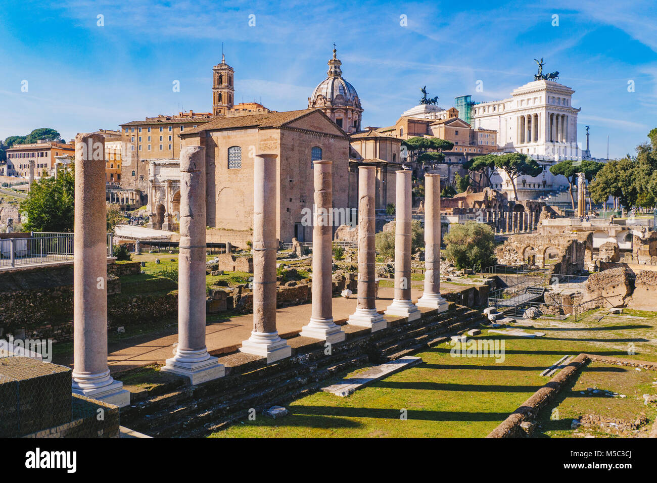 The ancient Roman columns in the Roman Forum, Rome, Italy 2018 Stock ...