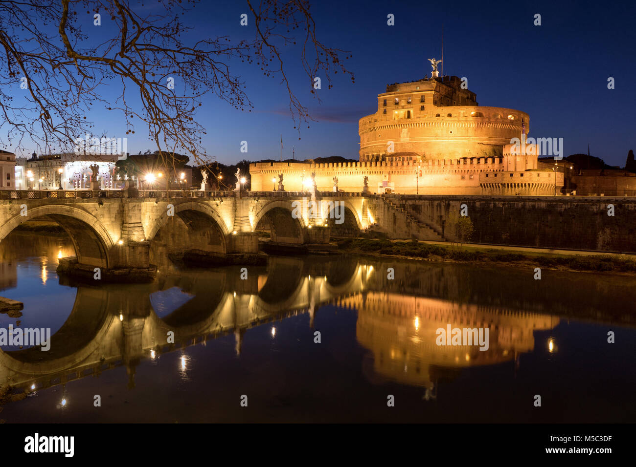 Rome Sant' Angelo Castle by night Stock Photo - Alamy