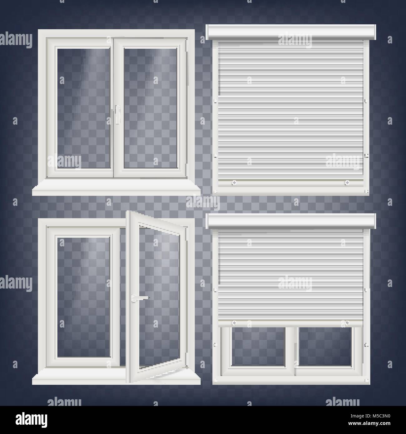 Plastic Window Vector. White Metallic Roller Shutter. PVC Windows ...