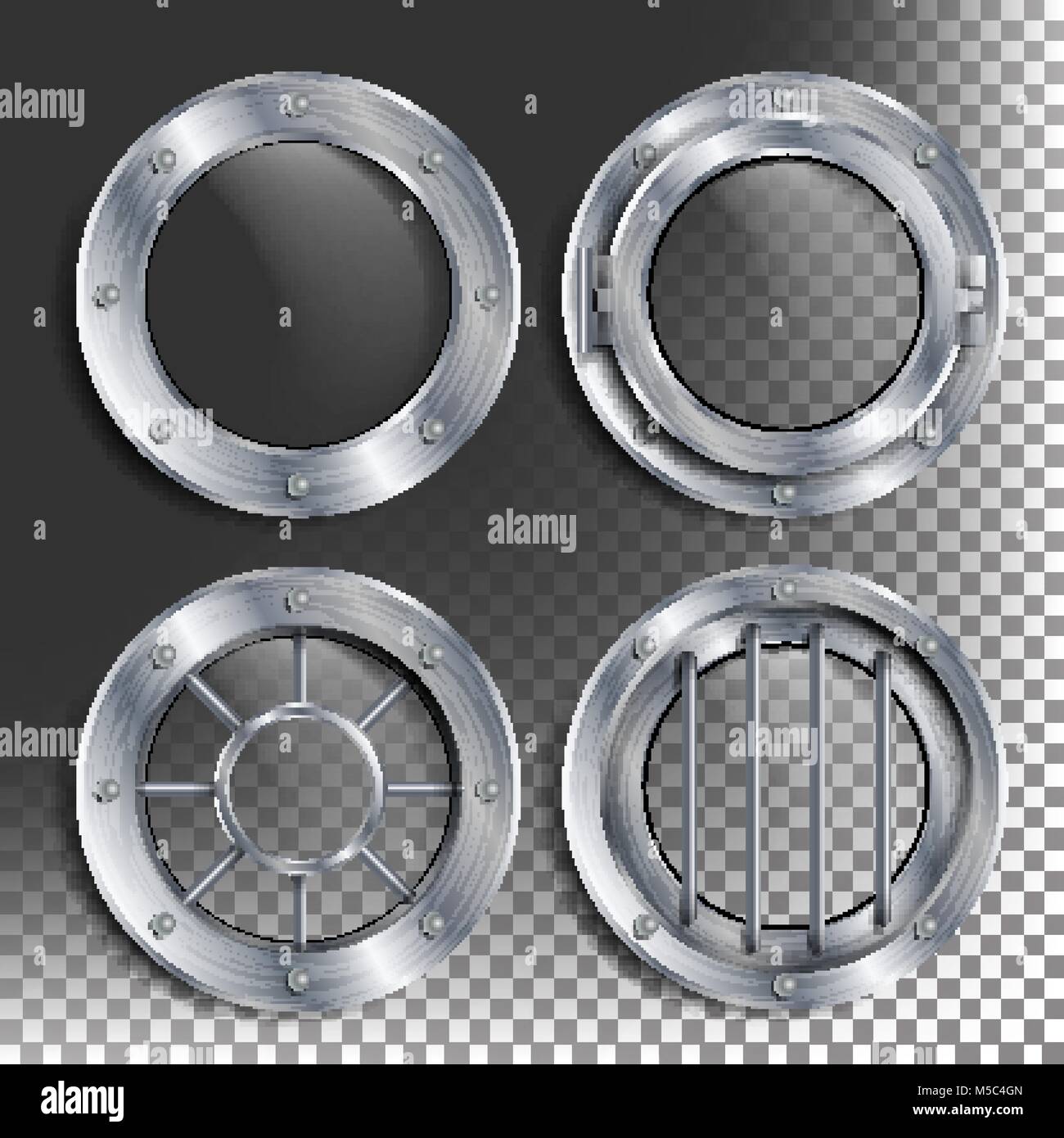 Silver Porthole Vector. Round Metal Window With Rivets. Bathyscaphe ...