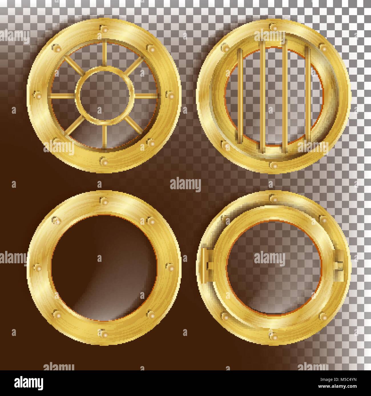 Golden Porthole Vector. Metal Window With Rivets. Bathyscaphe Ship ...