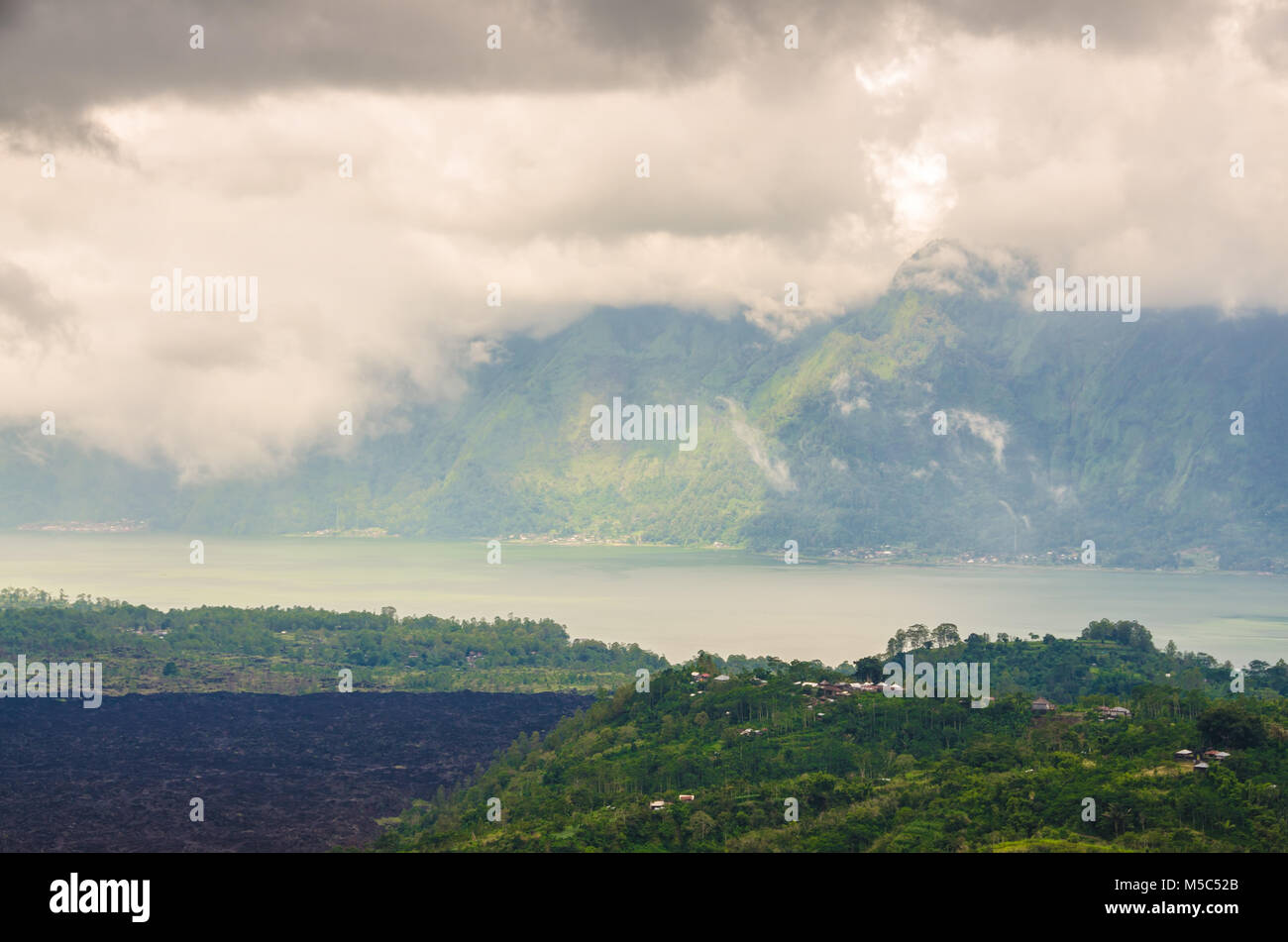 Lake near Volcano Mount view from Kintamani, Bali, Indonesia - Volcano ...