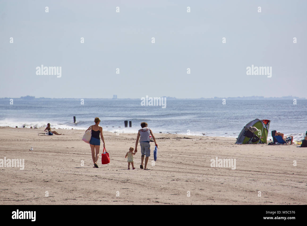 Family oriented People's beach at Jacob Riis park in Rockaway Beach ...
