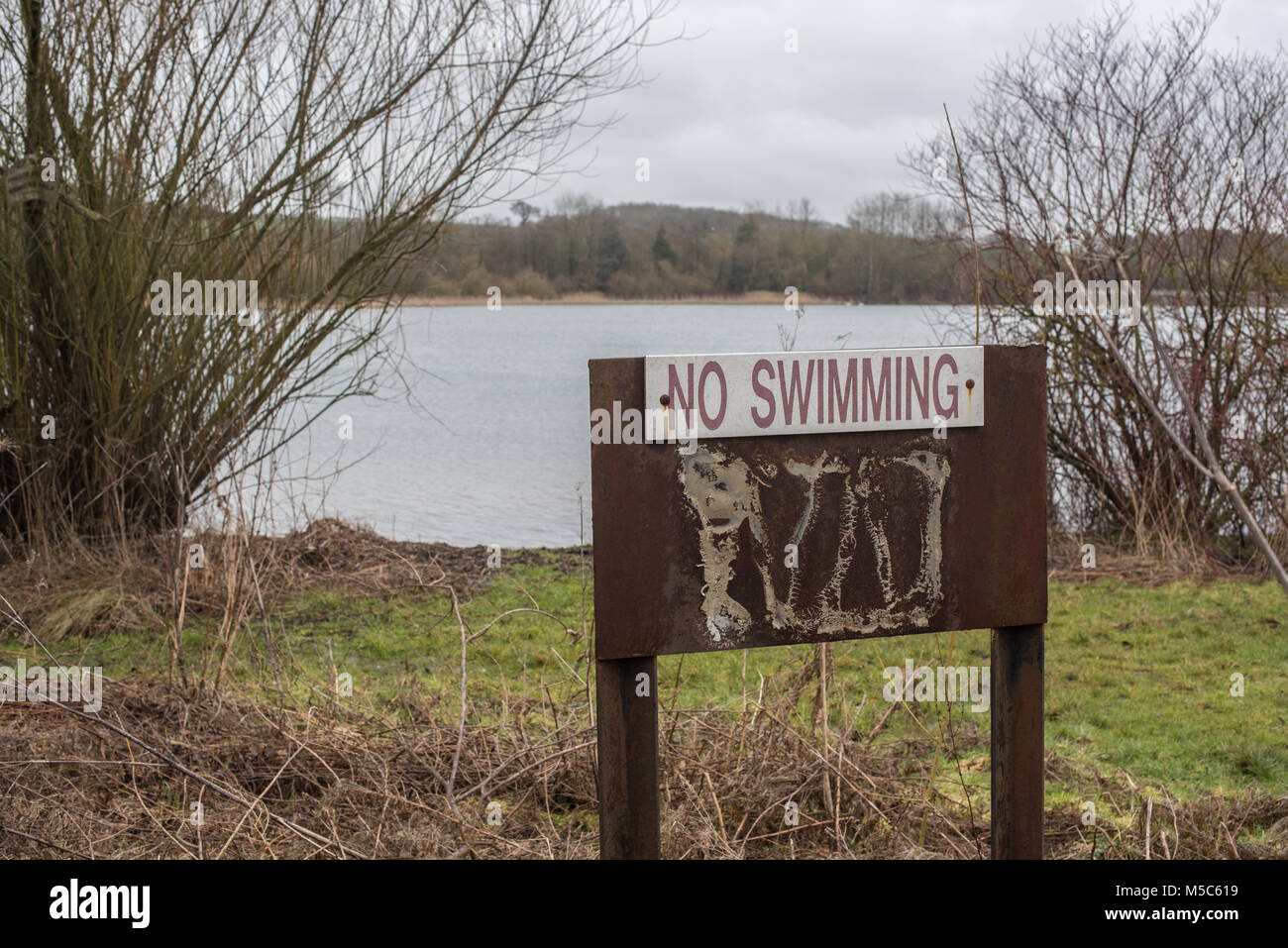 Danger sign of no swimming and deep mud at Priorslee lake in Telford ...