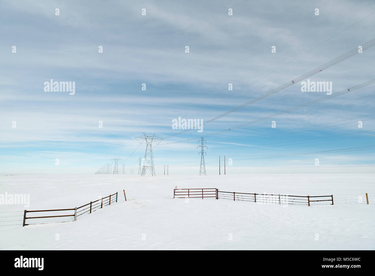 Alberta, Canada. Electricity pylons/transmission towers on the Prairies ...