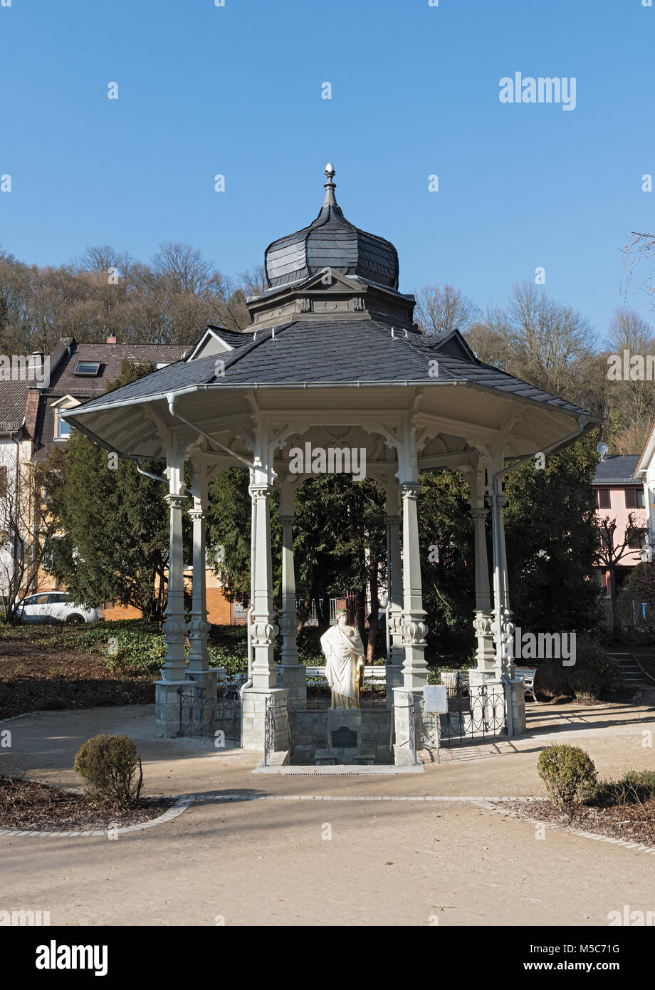 Sodenia pavilion with statue in the Quellenpark of Bad Soden am Taunus ...