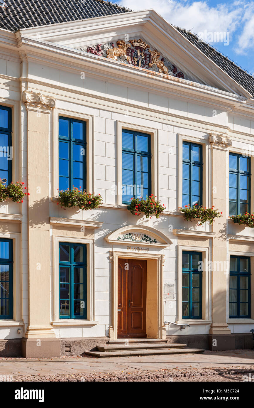 Entrance area of the town hall in Esens in nice sunny weather Stock ...