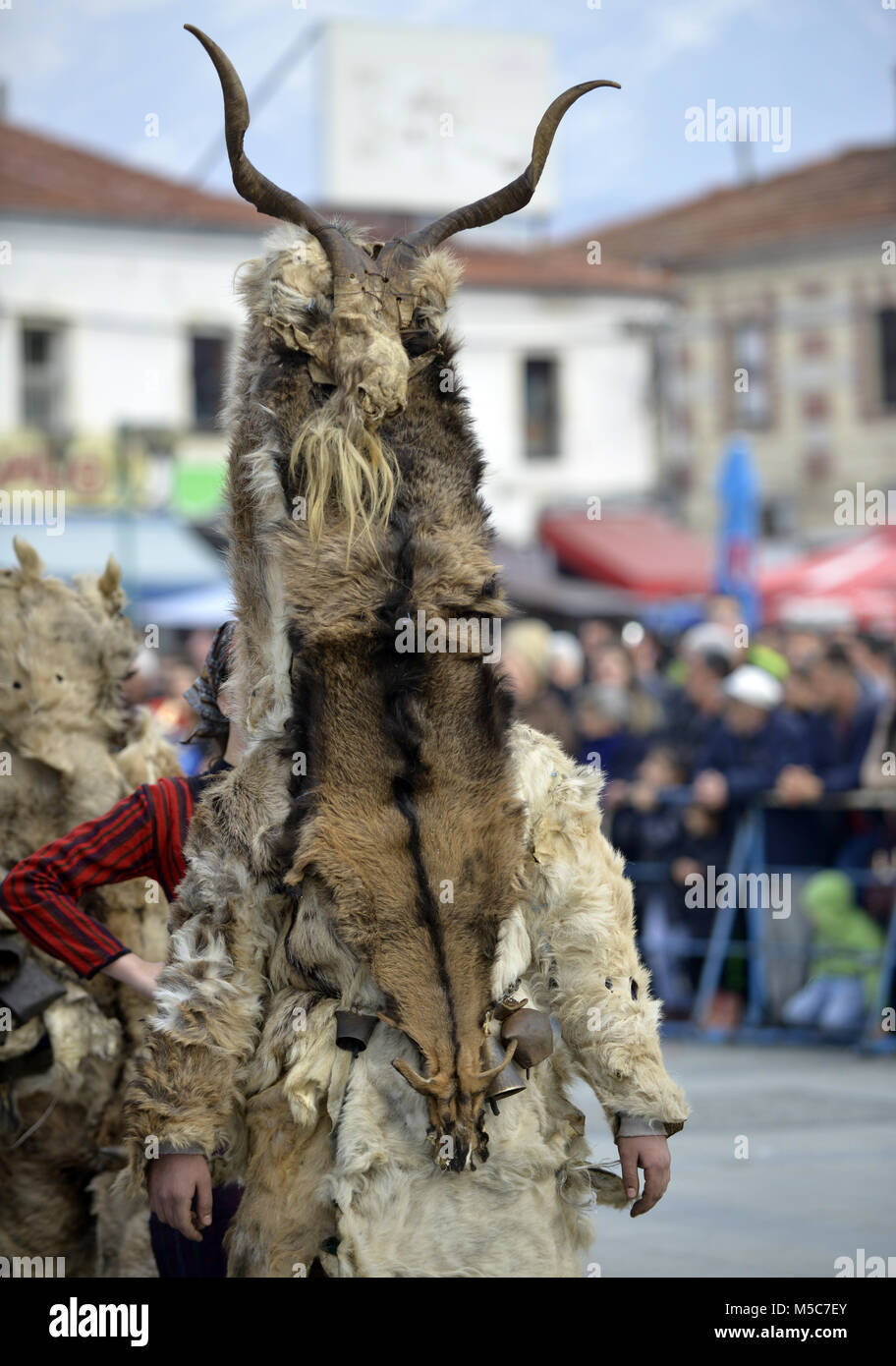 A 'Meckari' performer participates in the carnival in the Macedonian ...